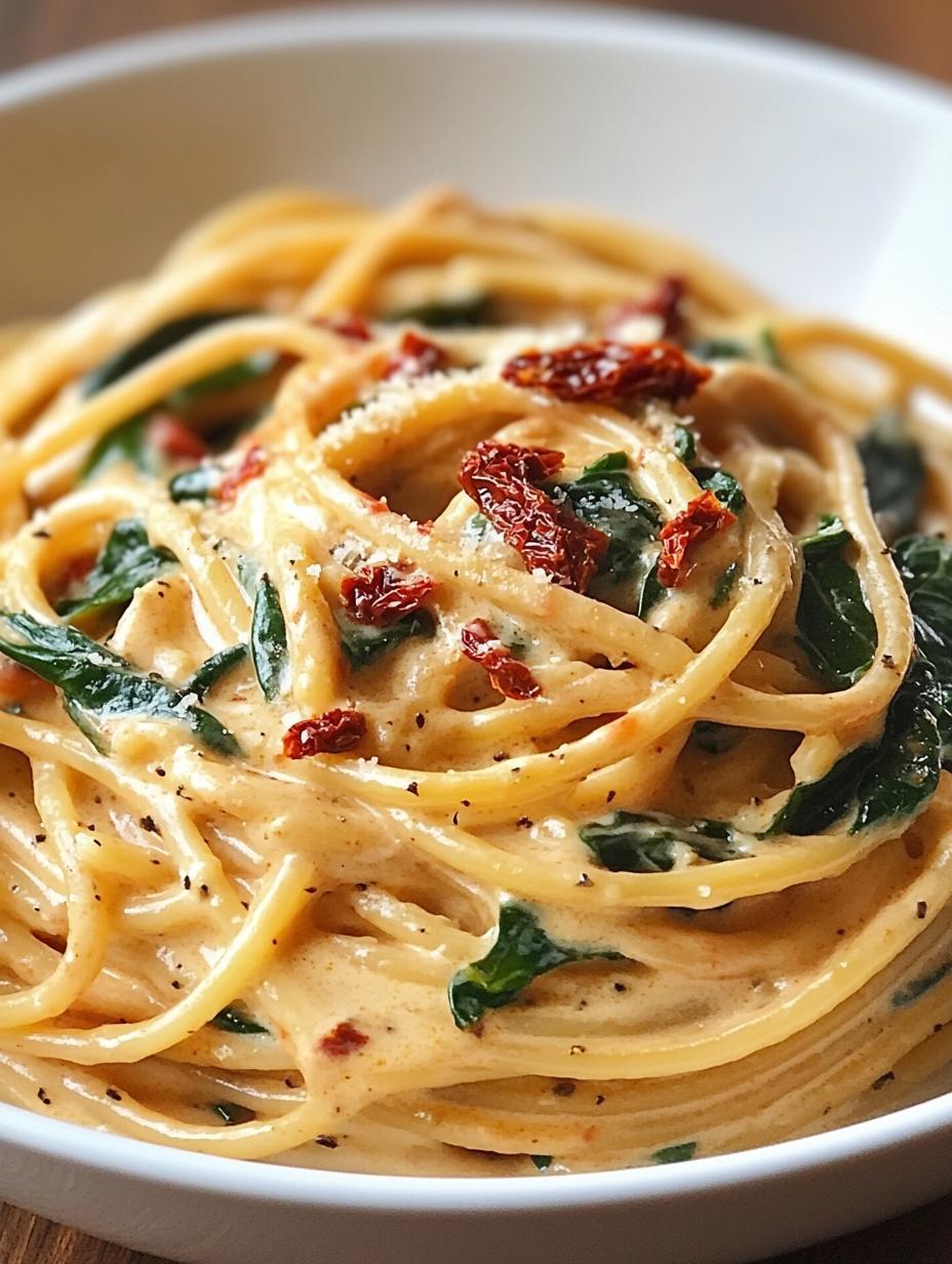 Spaghetti & Spinach with Sun-Dried Tomato Cream Sauce Recipe – Then and ...
