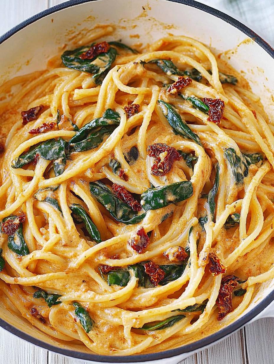Spaghetti & Spinach with Sun-Dried Tomato Cream Sauce Recipe – Then and Now Recipes