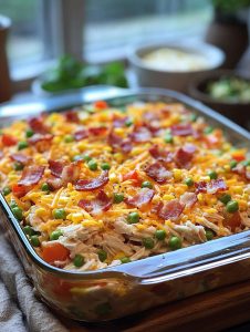 Confetti Chicken Casserole with Bacon