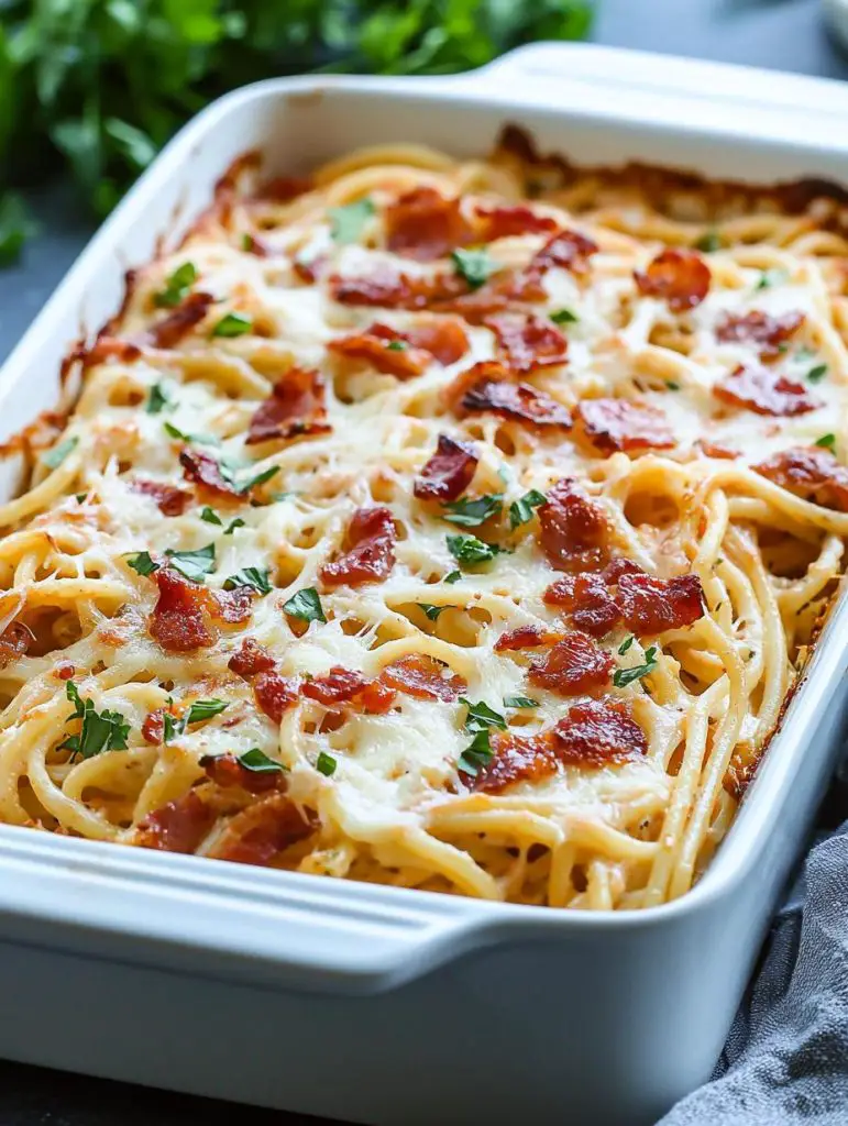 Bacon Cream Cheese Baked Spaghetti – Then and Now Recipes